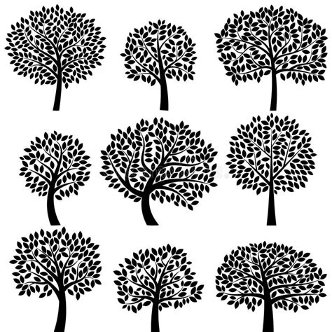 Colección Del Vector De Siluetas Del árbol Del Estilo De La Pizarra