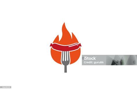 창조적 인 소시지 포크 화재 로고 디자인 기호 벡터 일러스트 불에 대한 스톡 벡터 아트 및 기타 이미지 불 핫도그 고체 Istock