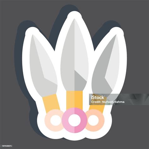 스티커 쿠나이 닌자 기호와 관련이 있습니다 심플한 디자인 편집 가능 간단한 일러스트레이션 3차원 형태에 대한 스톡 벡터 아트 및