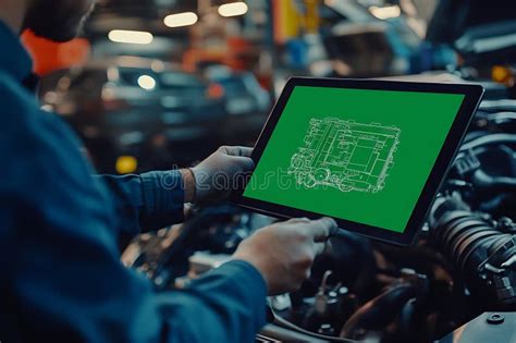 Mechanic Using Tablet To Diagnose Car Engine Problem Stock Illustration - Illustration of ...