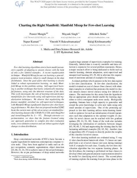 Pdf Charting The Right Manifold Manifold Mixup For Few Shot Learning