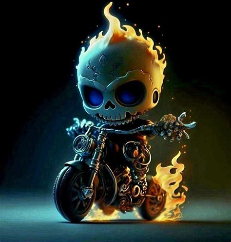 3d Ghost Rider Skull Art Cute Monsters Drawings Cute Skeleton