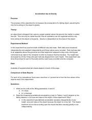 Phys Lab Pdf Acceleration Due To Gravity Purpose The Purpose Of This Experiment Is To