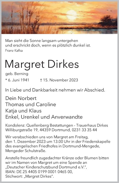 Traueranzeigen Von Margret Dirkes Trauer In NRW De