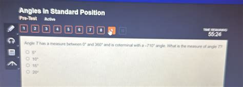 Solved Angles In Standard Position Pre Test Active 1 2 3 4 5 6 7 8 10