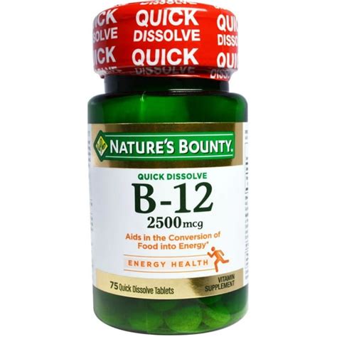 Natures Bounty Vitamin Quick Dissolve B 12 2500 Mcg Tablets 75 Ea