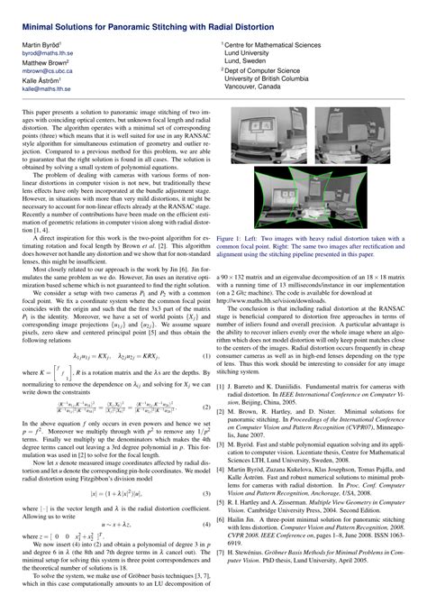 Pdf Minimal Solutions For Panoramic Stitching With Radial Distortion