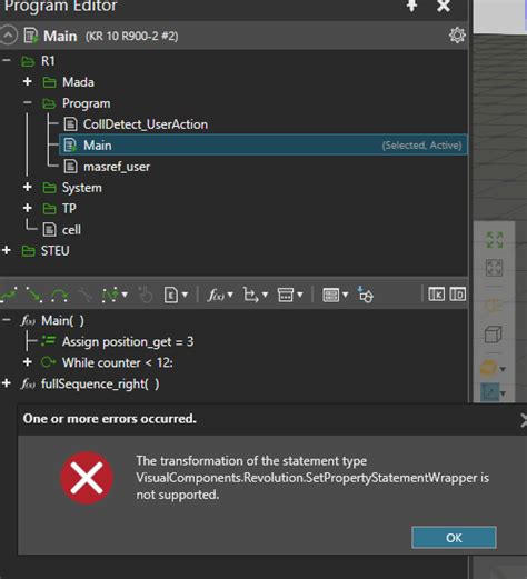 Export Program Error Robot Programming Visual Components The