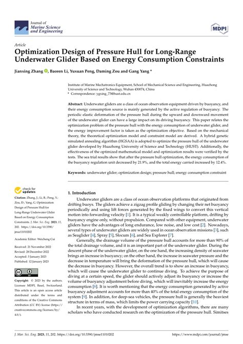 (PDF) Optimization Design of Pressure Hull for Long-Range Underwater Glider Based on Energy ...