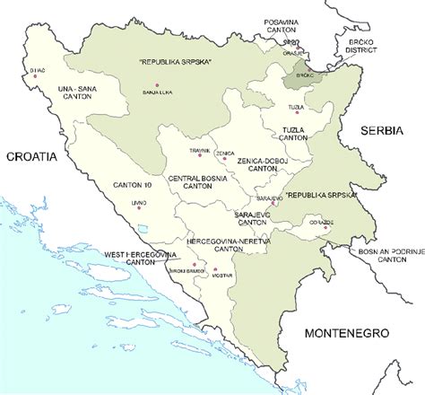 Map Of Bosnia And Herzegovina Showing The Division Into Entities And