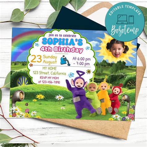 Teletubbies Invitation Customizable Template DIY Bobotemp