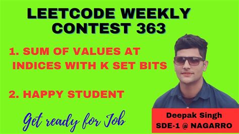 Sum Of Values At Indices With K Set Bits Leetcode Weekly Contest 363