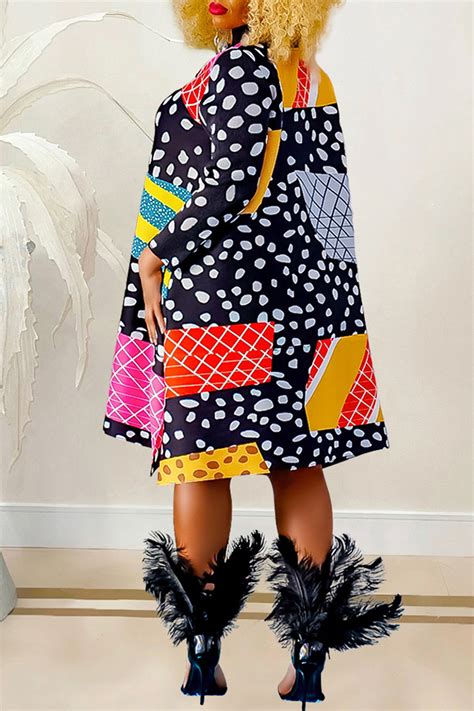 Wholesale Black Casual Print Patchwork Mandarin Collar Long Sleeve