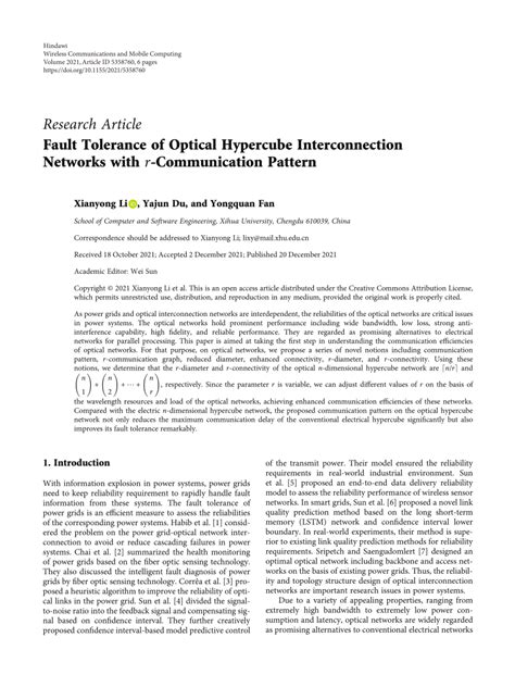 Pdf Fault Tolerance Of Optical Hypercube Interconnection Networks