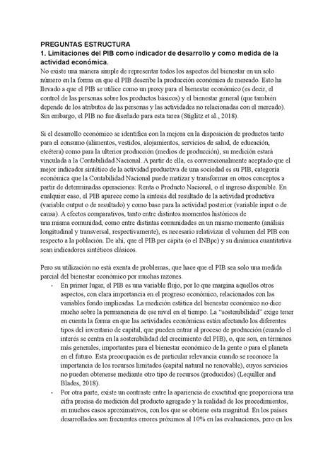 Limitaciones Del Pib Como Indicador De Desarrollo Y Medida De La