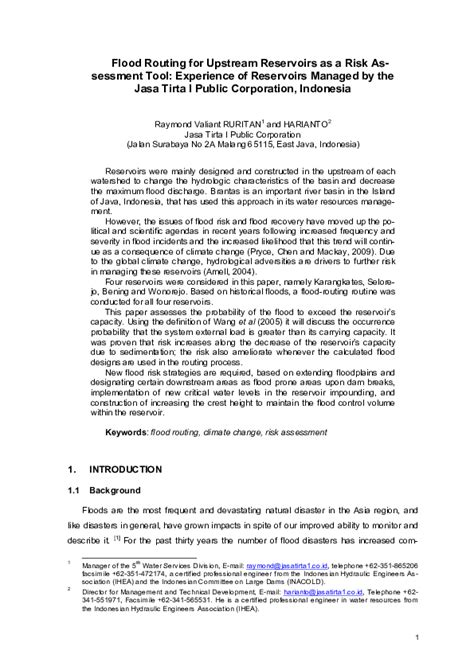 Pdf Flood Routing For Upstream Reservoirs As A Risk Assessment Tool Experience Of Reservoirs