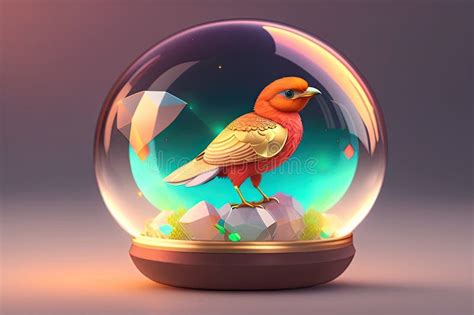 Cute Adorable Bird Made Of Crystal Ball Generative Ai Stock