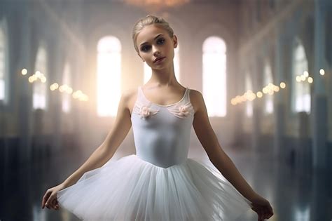 Premium Ai Image Young Beautiful Ballerina In White Tutu Dress