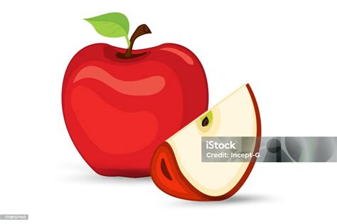 고립된 흰색 배경에 빨간 과일 사과의 한 부분을 잘라낸 빨간 사과 건강한 과일 개념 사과 과일 삽화 세트 건강한 식생활에 대한