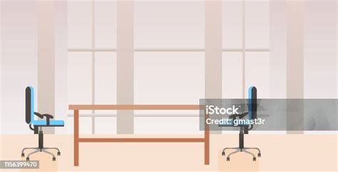 빈 아무 사람 공동 작업 센터 캐비닛 현대 작업장 책상 창조적 인 사무실 인테리어 평면 수평 0명에 대한 스톡 벡터 아트 및