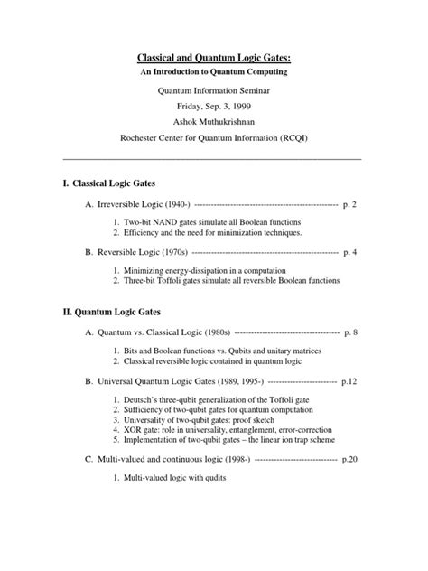 Classical And Quantum Logic Gates Pdf Quantum Computing Quantum