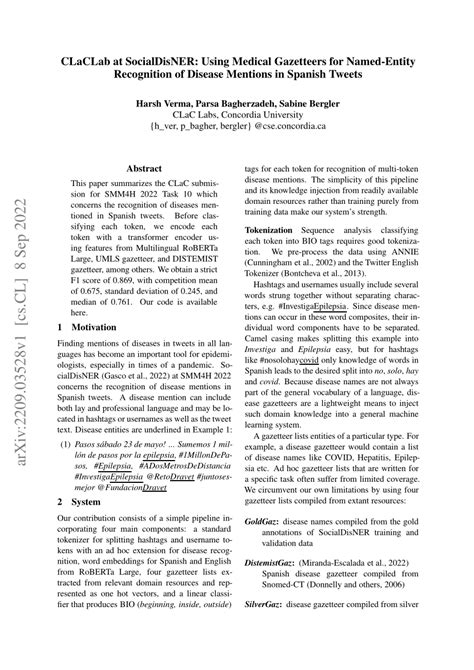 Pdf Claclab At Socialdisner Using Medical Gazetteers For Named