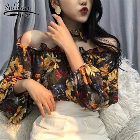 Chemise2021 Printemps été Fleur Chemises Sexy Slash Cou épaules Nues
