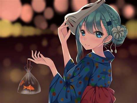 Обои обои Kancolle сюзуя юката фестиваль маска от Uaha картинки на