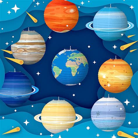 8pcs Paper Lanterns Planets Dreamy Space Lanterns Theme Hanging Planet