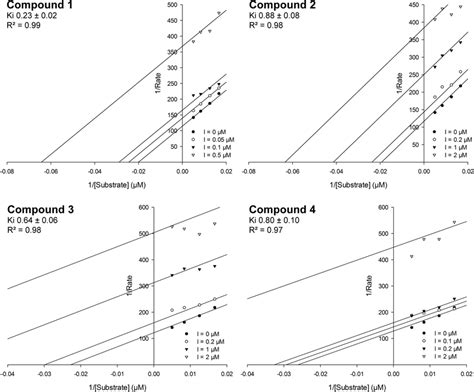 Lineweaver Burk Plots For The Most Active Compounds Assuming An