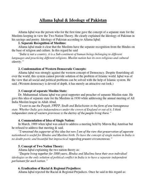 Ideology Of Allama Iqbal Pdf Two Nation Theory Pakistan