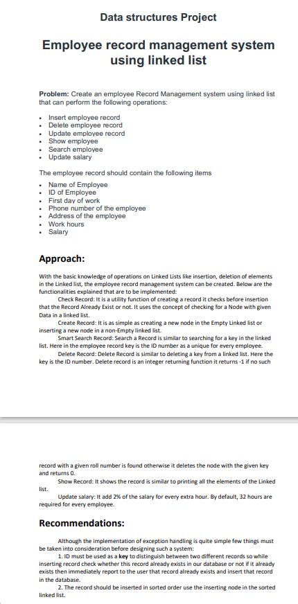 Solved Data Structures Project Employee Record Management