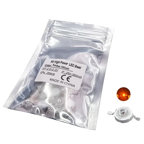 Vrabocry 20 Pcs 1W High Power Led Chip Amber 590nm 595nm 300mA 350mA DC 3V 3 4V 1 Watt