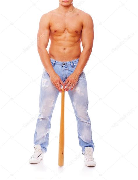 Portrait Of Handsome Baseball Player Posing In Studio On White B