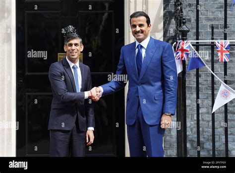 Prime Minister Rishi Sunak Greets The Emir Of Qatar Sheikh Tamim Ibn