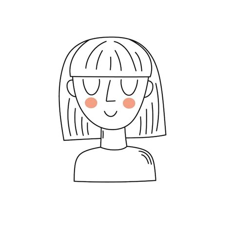 짧은 머리를 가진 어린 소녀의 초상화 프리미엄 벡터