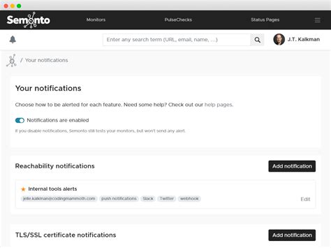 Downtime Uptime Notifications Semonto