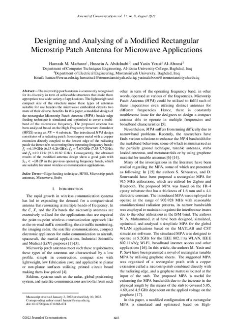 Pdf Designing And Analysing Of A Modified Rectangular Microstrip Patch Antenna For Microwave
