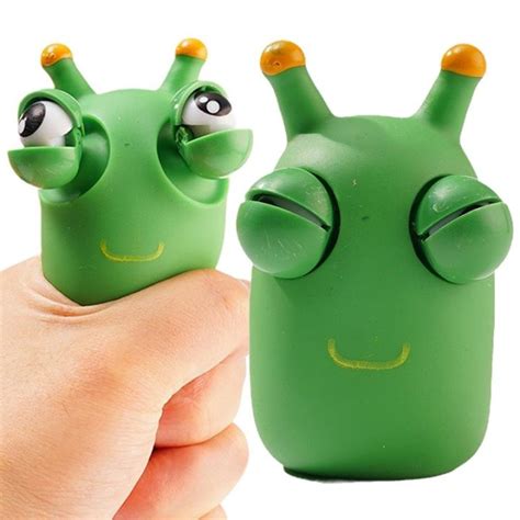 Funny Squishy Eye Popping Flippy Squeeze Toys Green Yellow Eye Worm