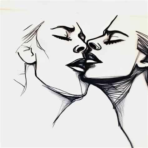 Un Boceto De Dos Mujeres Bes Ndose En Un Fondo Blanco Foto Premium