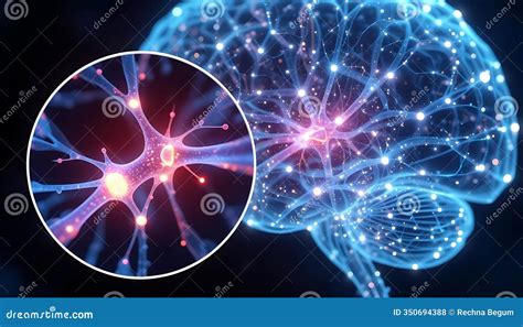 Neural Network Visualization with Glowing Brain Details Stock Illustration - Illustration of ...