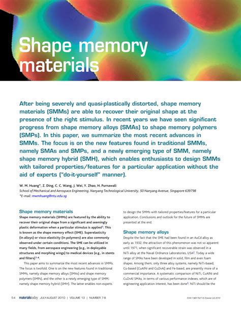 Pdf Shape Memory Materials