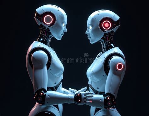 Two Female Robots Facing Each Other Ai Futuristic Technology Cyborgs Stock Illustration