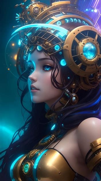 Impactado Una Hermosa Sirena Robot Steampunk Bajo El Agua Destellos