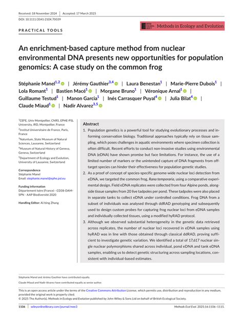 Pdf An Enrichment‐based Capture Method From Nuclear Environmental Dna Presents New