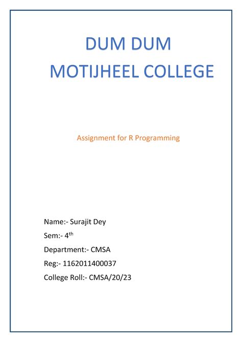 R Programming Assignment Assignment For R Programming Name Surajit