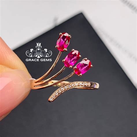 18k Rose Gold Ruby Engagement Ringnatural Real Ruby Ring And Diamonds