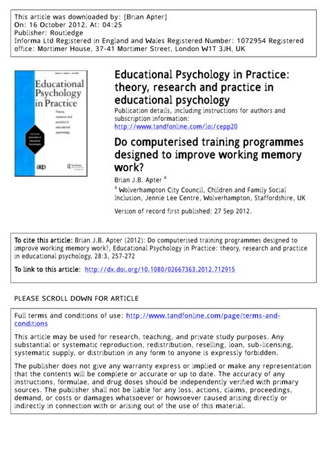 Pdf Do Computerised Training Programmes Designed To Improve Working Memory Work