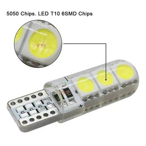 หลอดไฟหรี่ Led T10 6smd Cob หลอดยาว แสงสีขาว สีไอบลู แพ็ค 2 หลอด