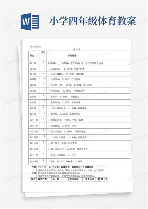 小学四年级下册体育教案全集word模板下载编号lopwbemd熊猫办公
